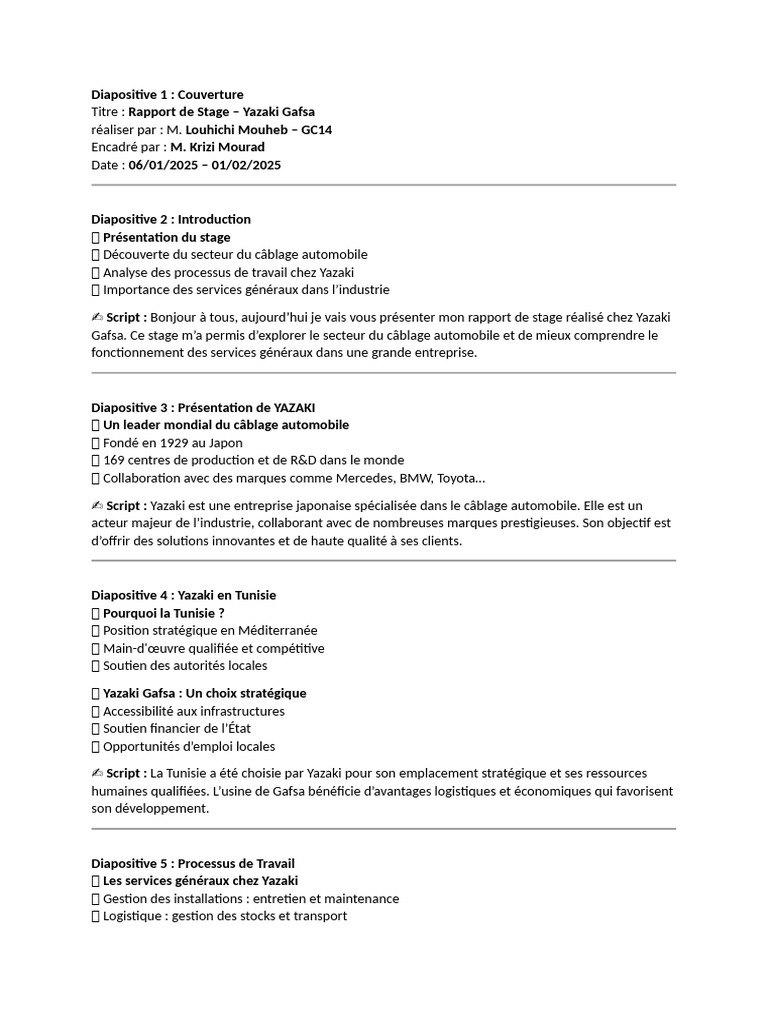 Rapport de Stage chez Yazaki Gafsa | PDF | Voitures | Business
