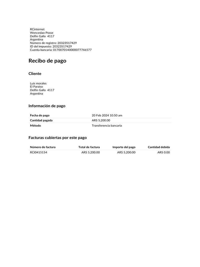 Recibo de Pago: Cliente | PDF