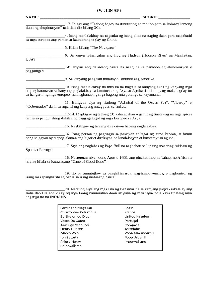 Pagsasanay Sa Araling Panlipunan 8 - Ikatlong Markahan | PDF