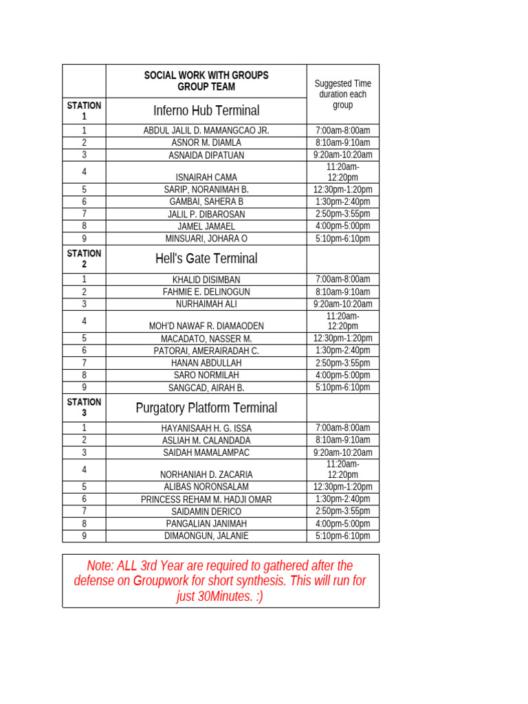 Social Work Group Schedule and Details | PDF