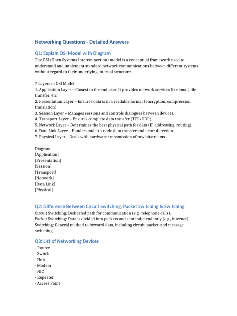 Networking_Questions_Answers | PDF | Internet Protocol Suite | Computer Network
