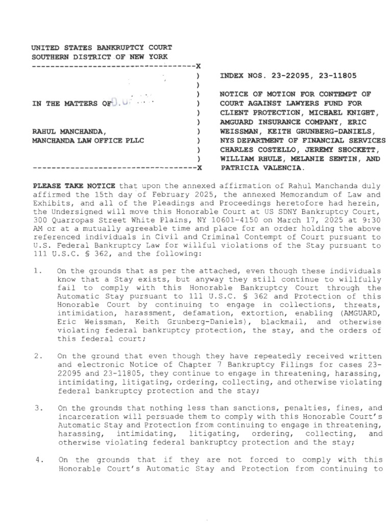 Notice of Motion For Contempt of Court Against Lawyers Fund For Client ...