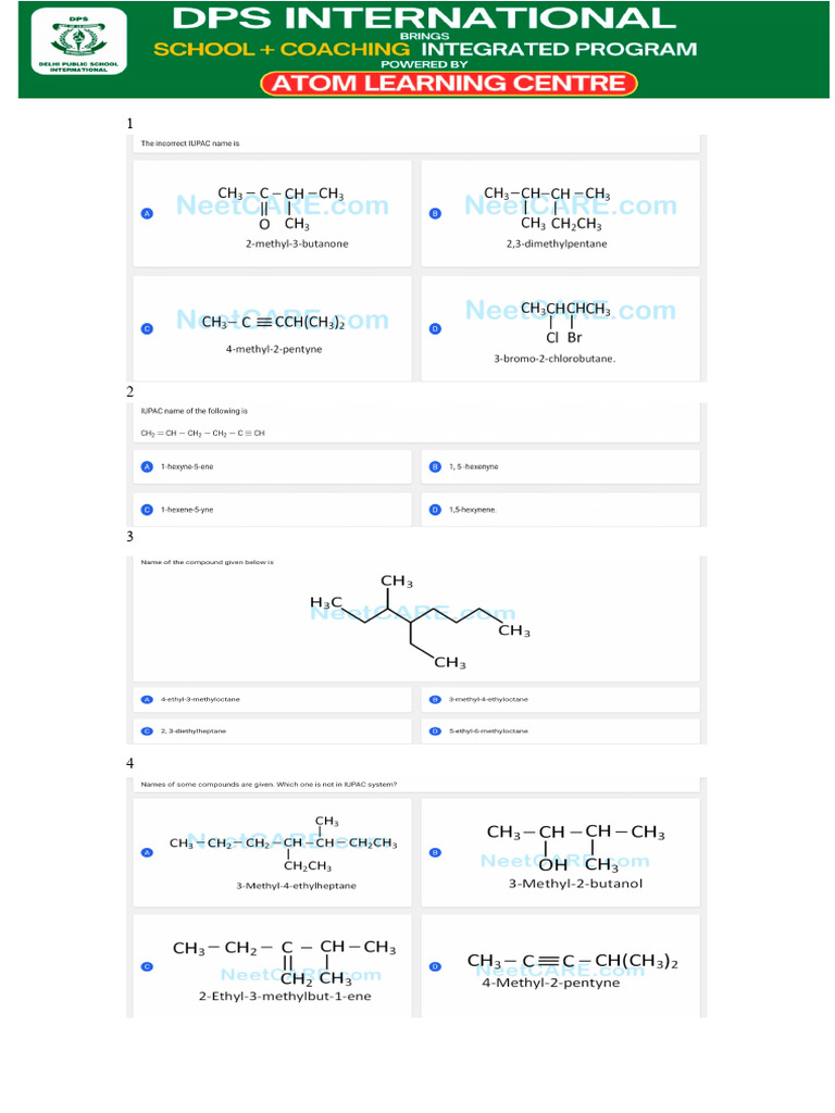 NEET Previous years problems based on IUPAC | PDF
