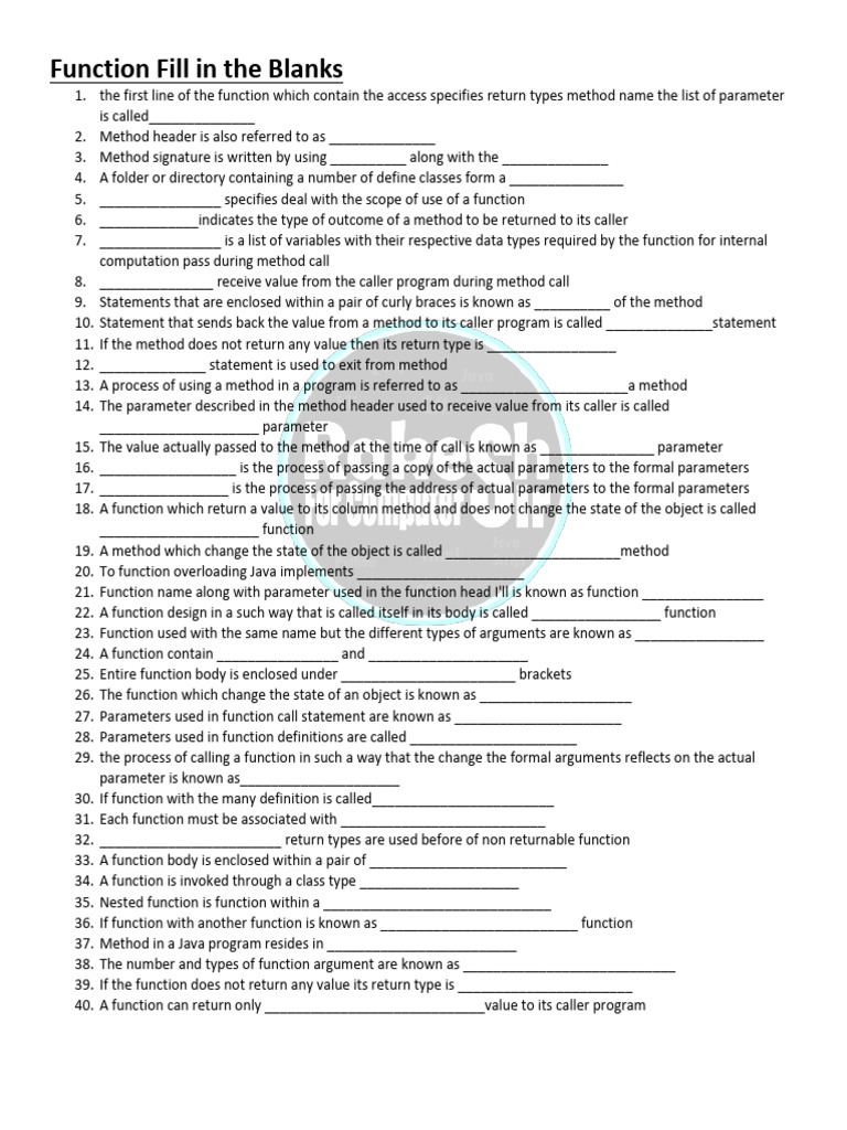 Function Fill in The Blanks | PDF | Parameter (Computer Programming ...