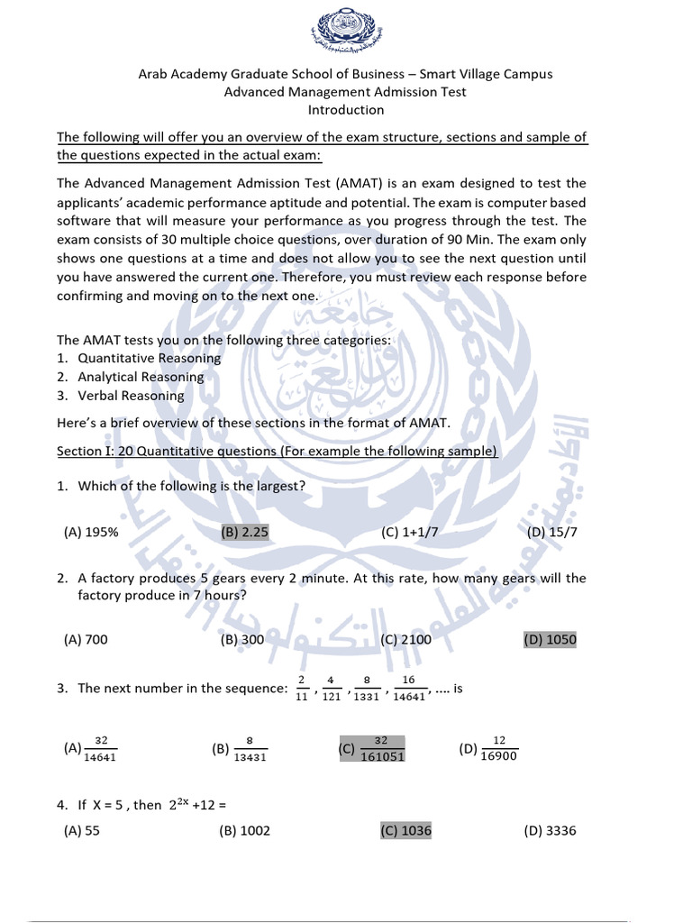 Amat Sample JJJJ - Arab Academy Graduate School of Business - Smart Village Campus Advanced ...