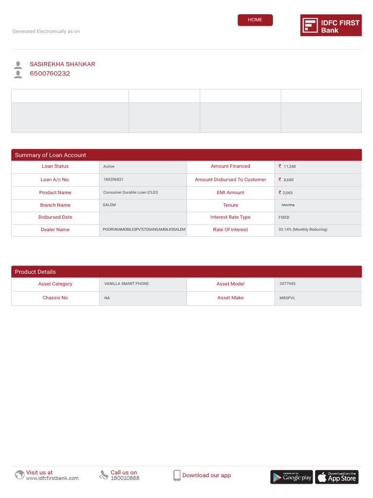 Statement of Accounts - 133110602 | PDF | Banks | Loans