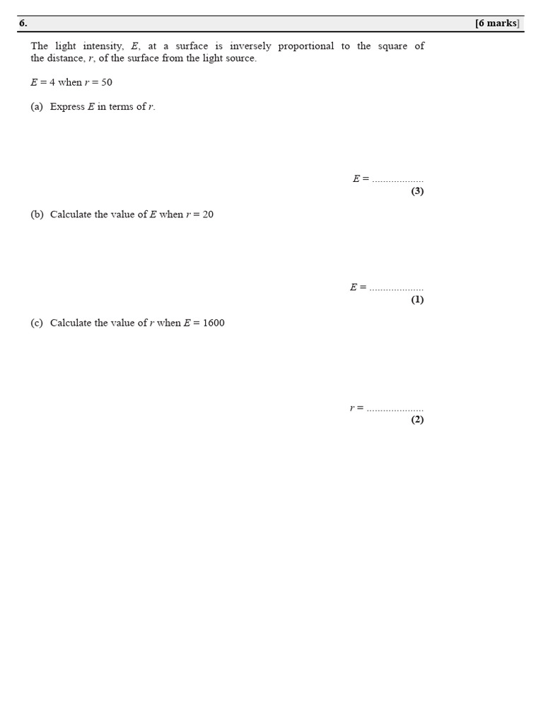 Direct and Inverse Proportion Practice Questions 30251 - p05 | PDF