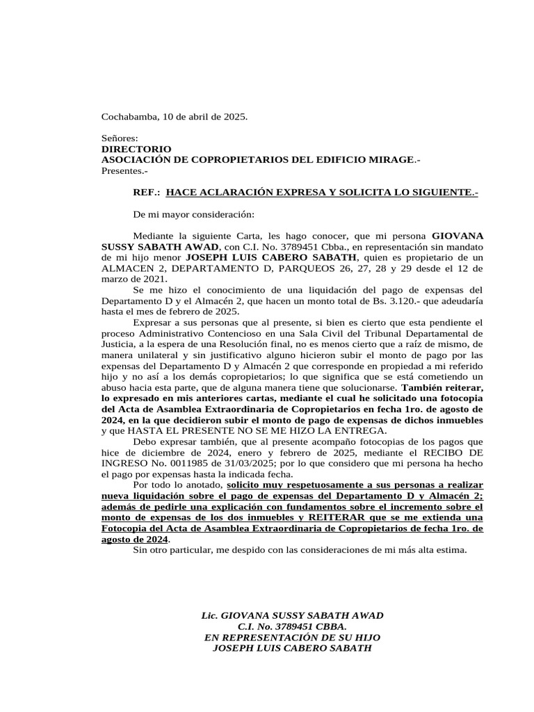 Carta Notariada de Giovanna Sussy Sabath | PDF | Propiedad | Justicia