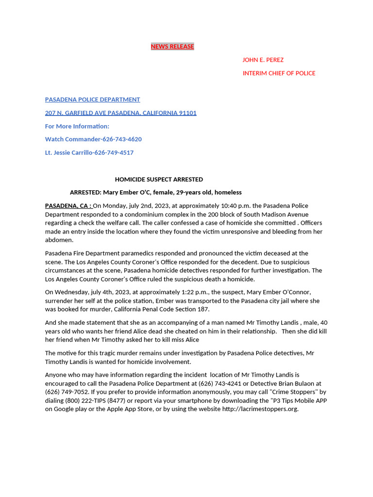 Pasadena Police Department | PDF