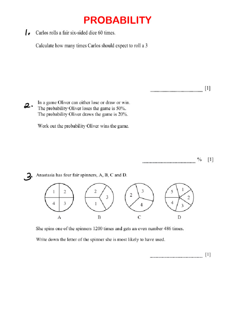 Probability Revision Questions Year 9 | PDF