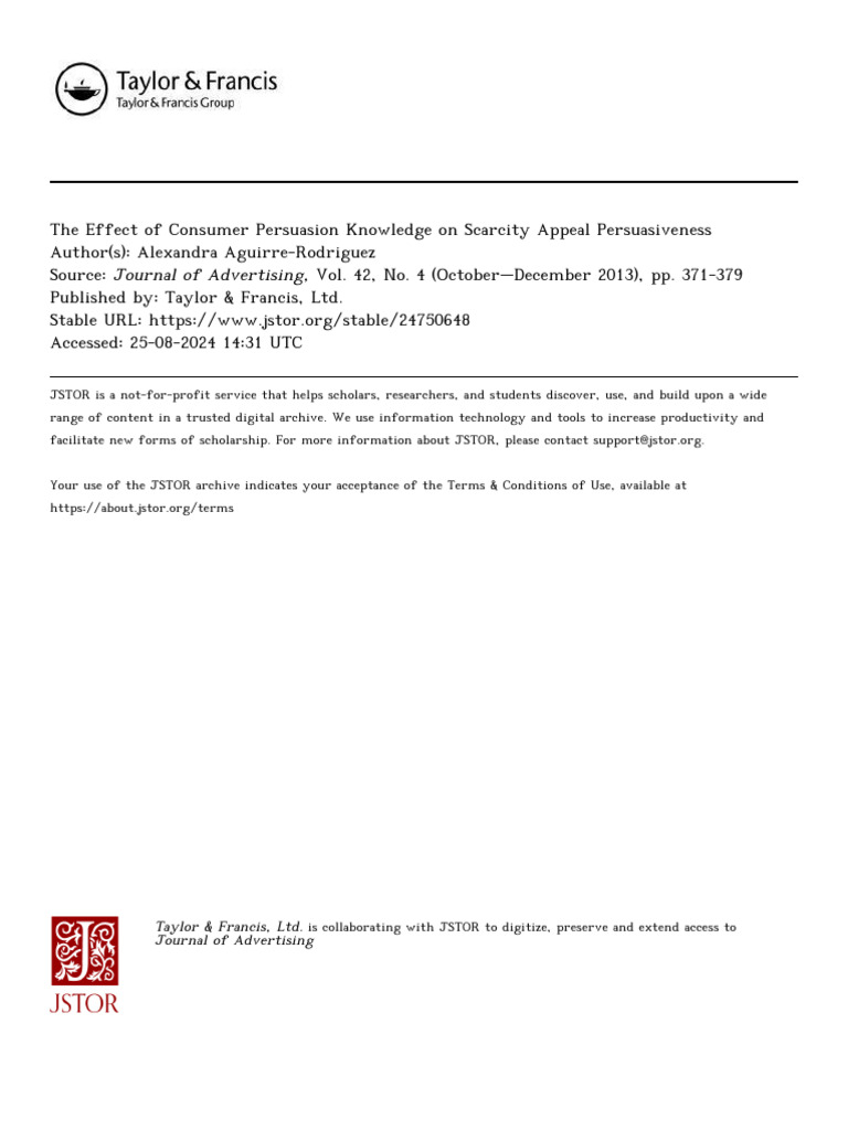 The Effect of Consumer Persuasion Knowledge On Scarcity Appeal ...