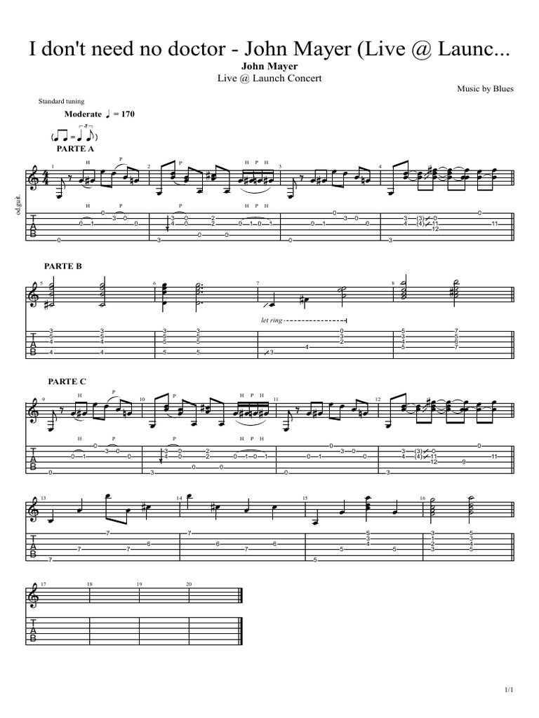 John Mayer: "I Don't Need No Doctor" Tab | PDF