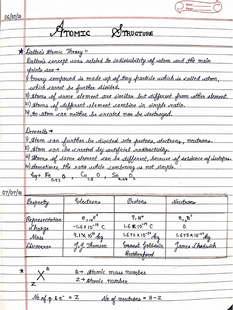 Atomic Structure Notes | PDF