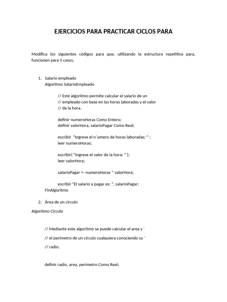 Ejercicios para Practicar U Ciclos para | PDF