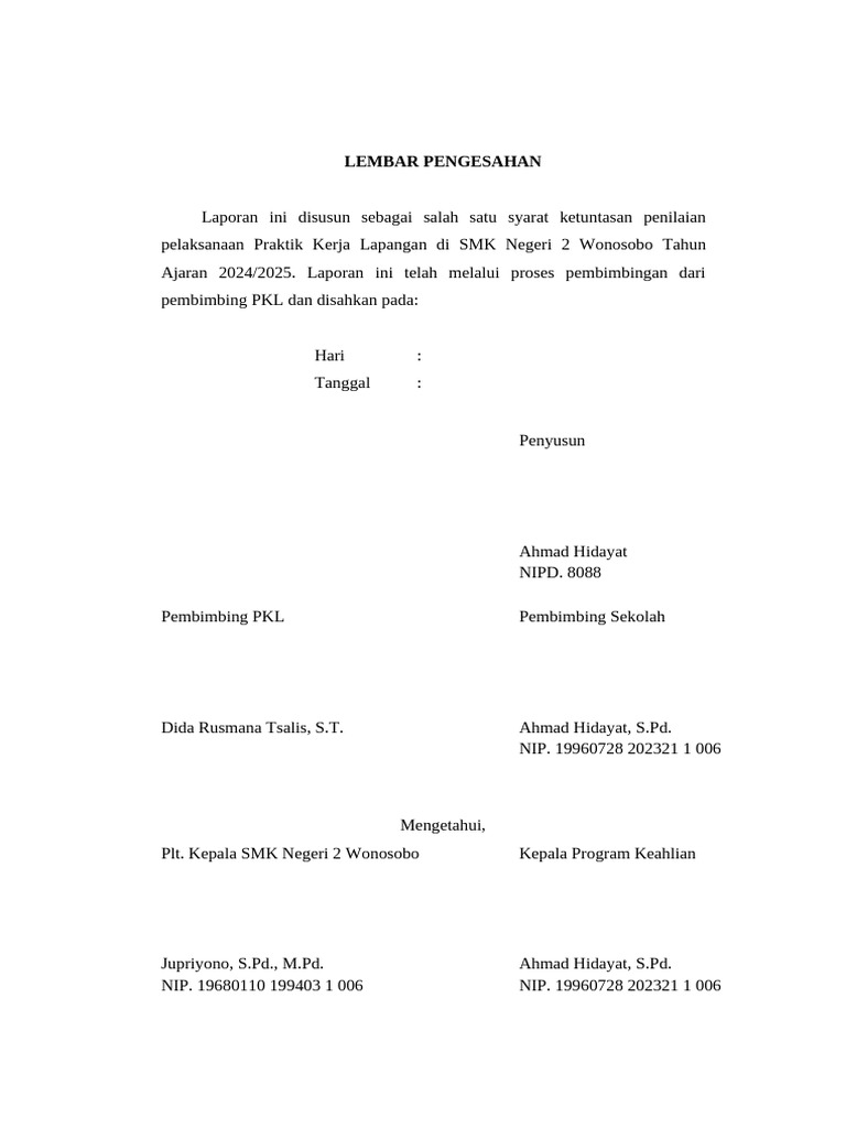 Lembar Pengesahan Laporan PKL | PDF