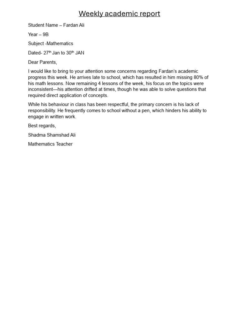 Weekly Academic Report | PDF