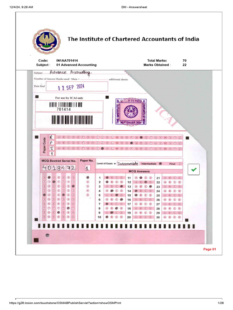 DM - Answersheet Adv Acc Sept 24 | PDF