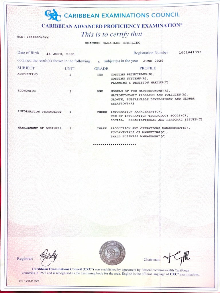 Caribbean Advanced Proficiency Examination | PDF