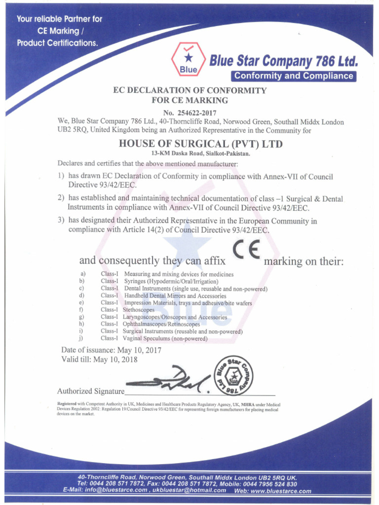 CE Certificate 2017 2018 | PDF