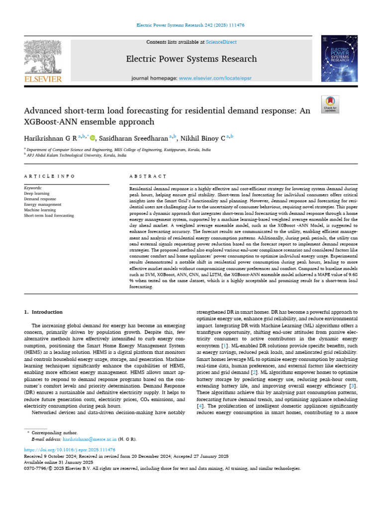 Advanced Short-Term Load Forecasting For Residential Demand Response ...