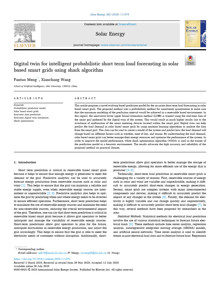 Digital Twin For Intelligent Probabilistic Short Term Load Forecasting in Solar Based Smart ...