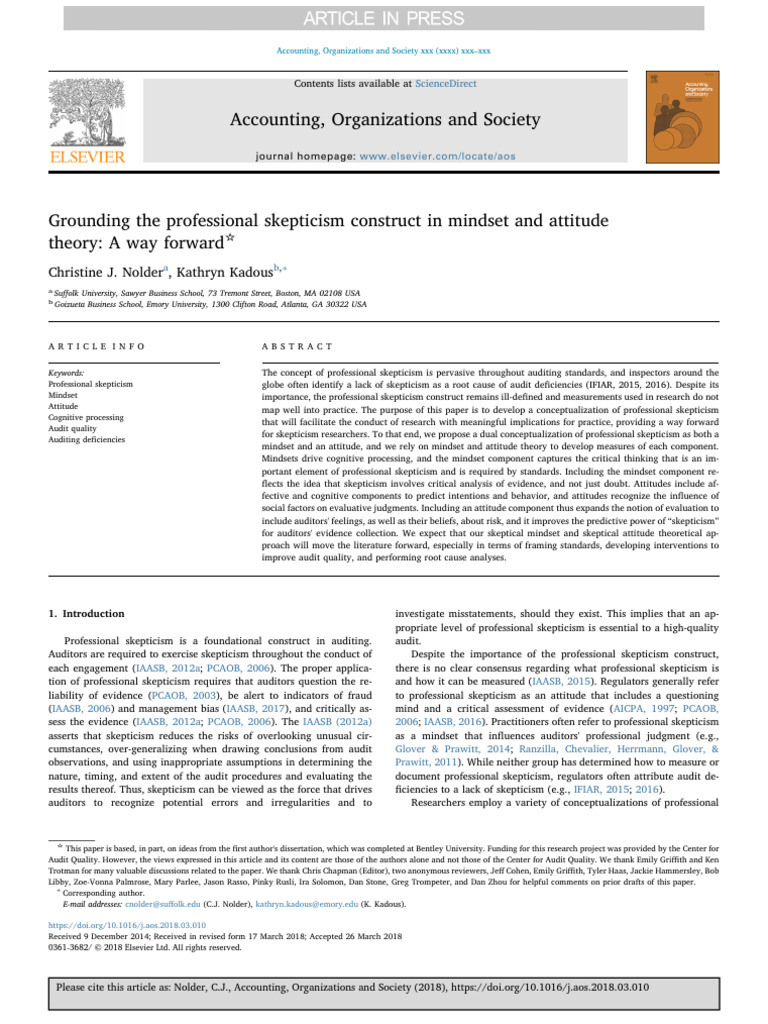 Grounding The Professional Skepticism Construct in Mindset and Attitude ...