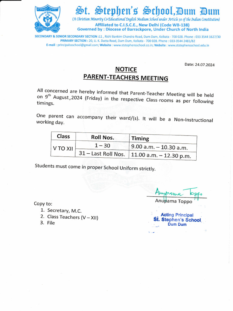 Notice For Parent Teachers Meeting | PDF