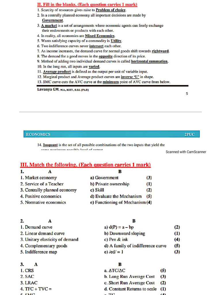 List of Important MCQ, Fill Ups and Match | PDF