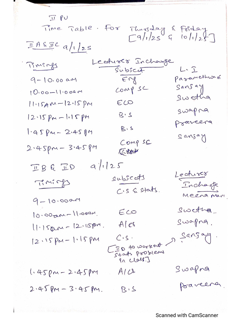 Revised Time Table For Non Trip Students | PDF