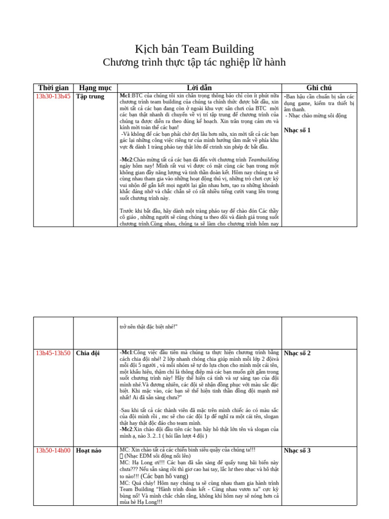 Kịch bản Mc Team Building | PDF