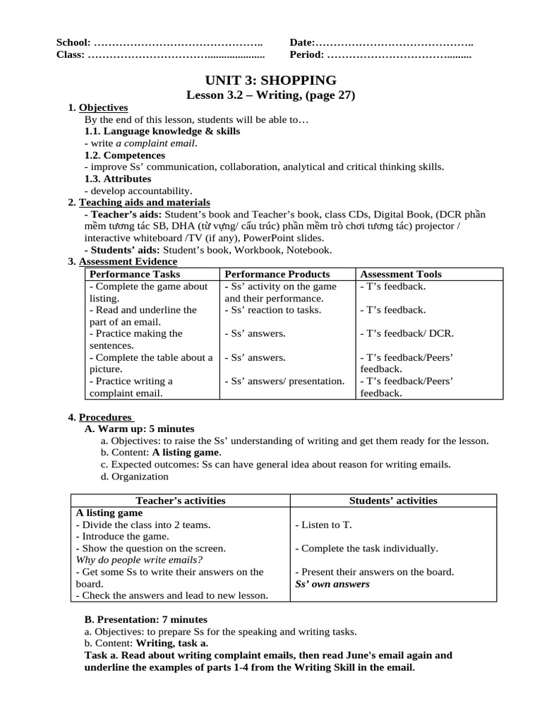 Unit 3, Lesson 3.2 - Writing | PDF | Learning | Human Communication