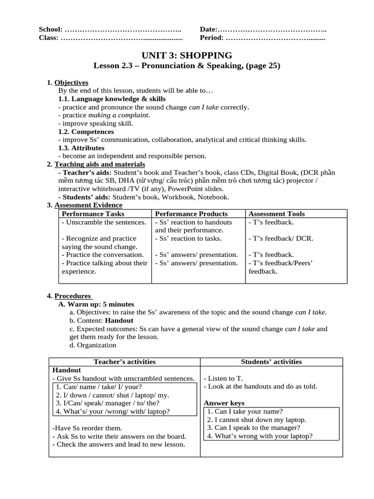 Unit 3, Lesson 2.3 - Pronunciation & Speaking | PDF | Communication ...