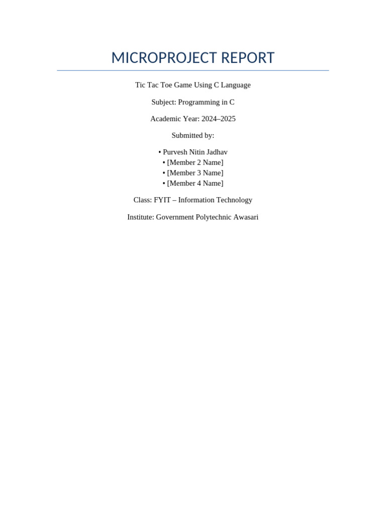 Tic_Tac_Toe_C_Microproject_Report_Complete | PDF | Computer Programming | Computer Program