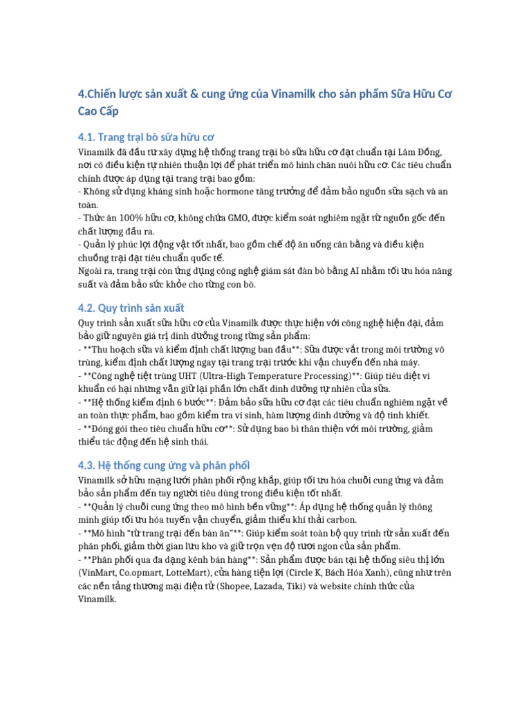 Chien Luoc San Xuat Vinamilk Extended | PDF