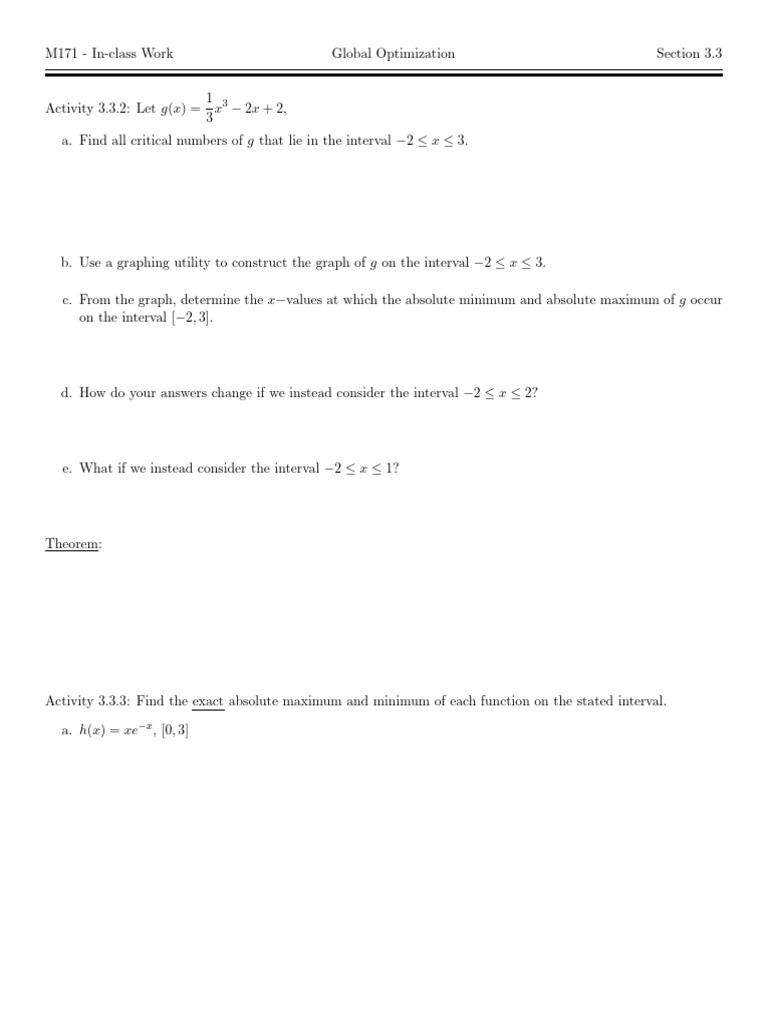 Exam4 InClass Activities | PDF | Summation | Integral