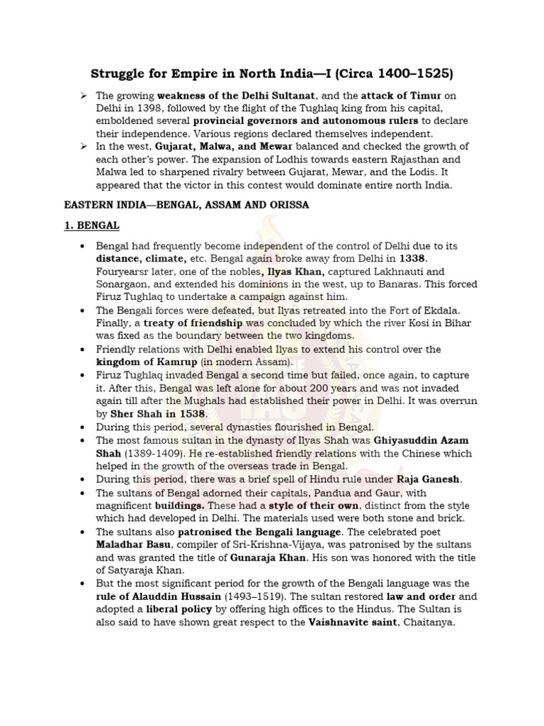 Power Struggles in North India (1400-1525) | PDF | Bengal