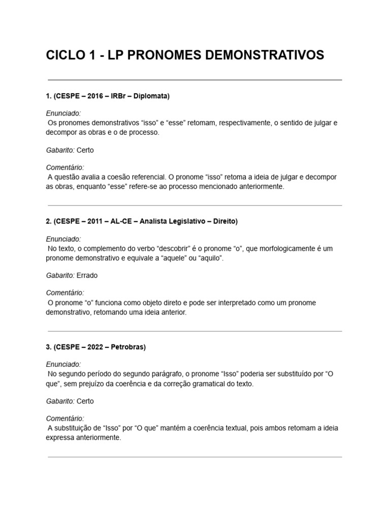 Ciclo 1 - LP Pronomes Demonstrativos | PDF | Pronome | Tempo