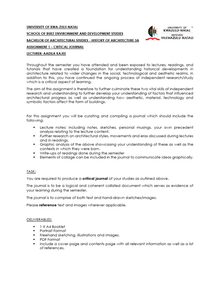 History of Architecture 3A - Assignment 1 - Journal - Brief - 2025 ...