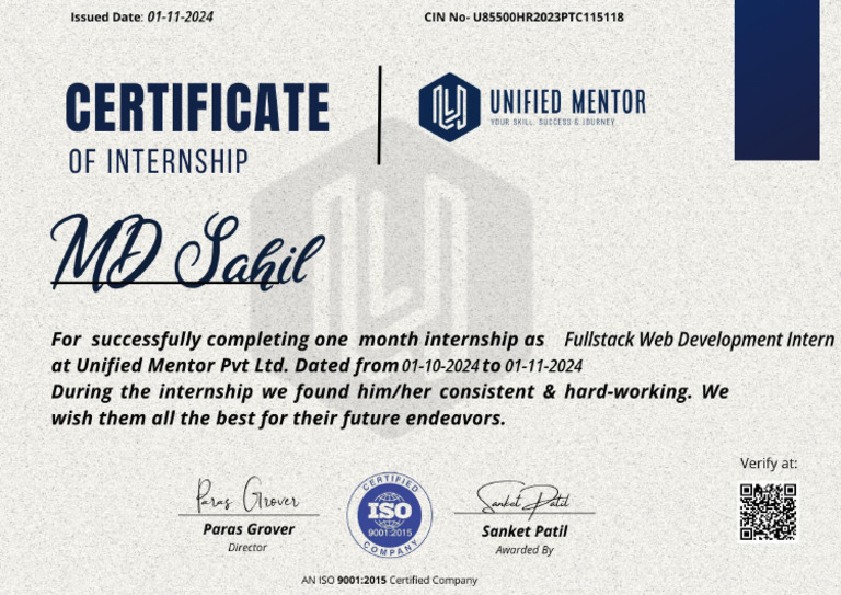 Fullstack Web Development Intern Into Internship Programme | PDF