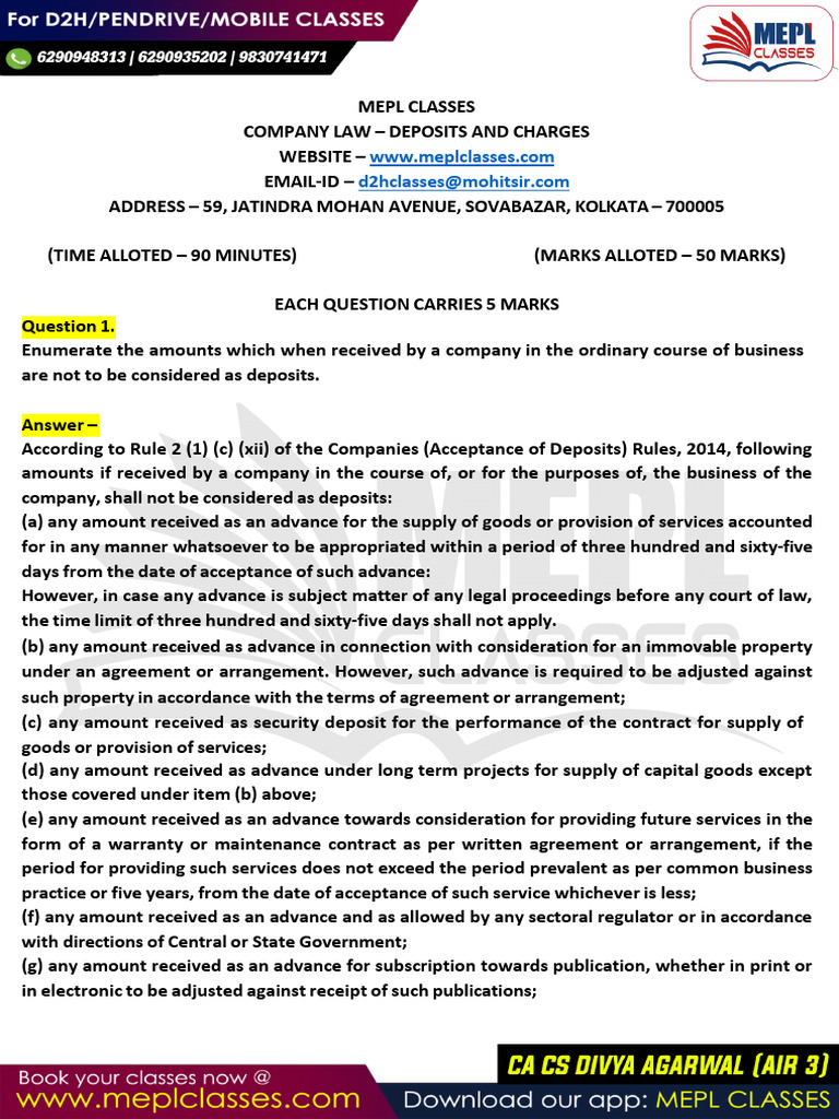 Company Law - Charges and Deposits - Sa | PDF | Banks | Private Law