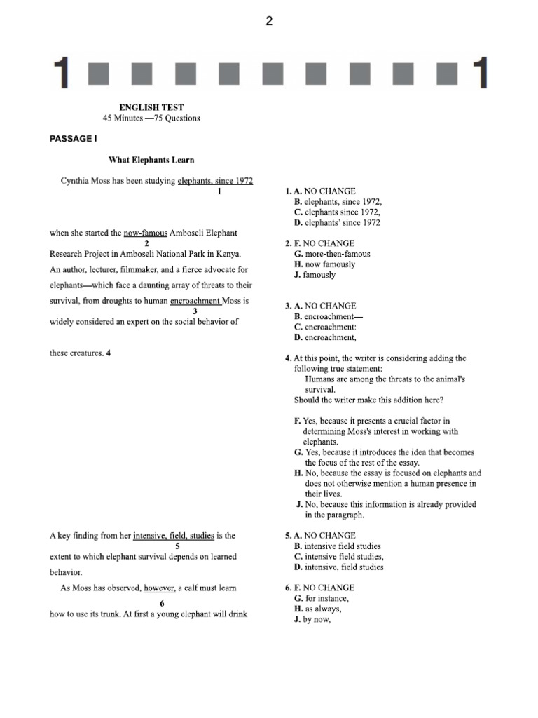 ACT English Test 1 | PDF