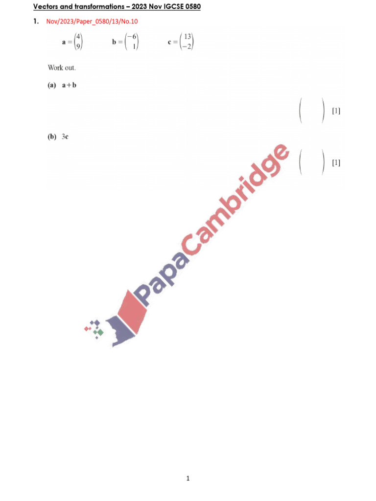 2023N-Vectors-and-transformations-IGCSE-0580-Math | PDF