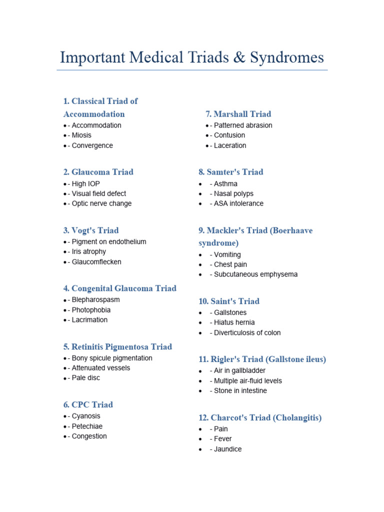Important Medical Triads and Syndromes | PDF | Diseases And Disorders ...