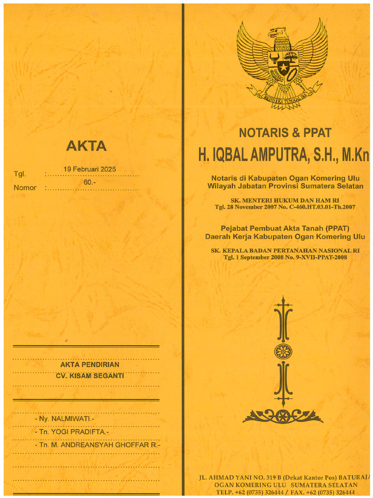 Akta Pendirian Cv. Kisam Seganti | PDF