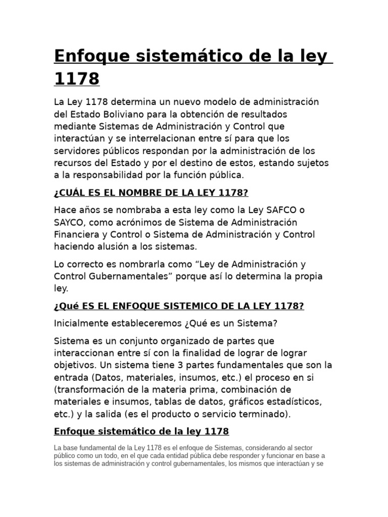 Ley 1178 | PDF | Estado (política) | Planificación