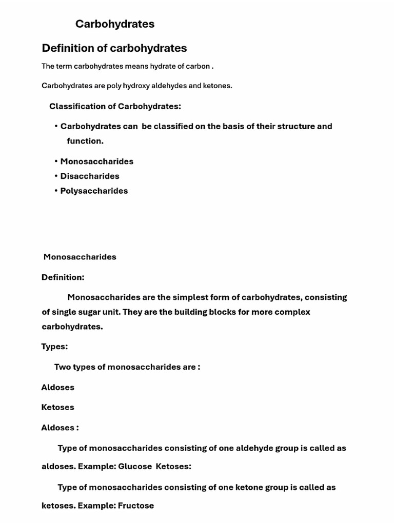 Carbohydrates and Their Classification | PDF