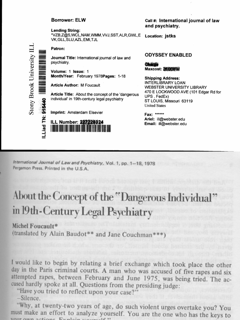Michel Foucault The Concept of The "Dangerous Individual" in 19th ...