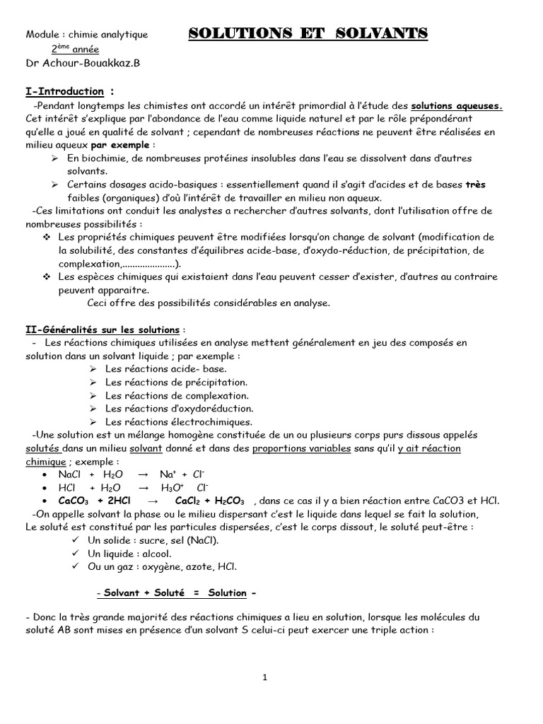 cours-SOLVANTS-ET-SOLUTIONS | PDF | Liaison chimique | Polarité (chimie)