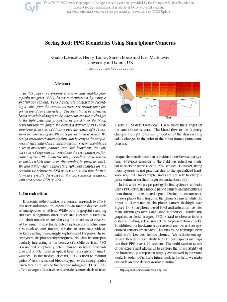 Lovisotto Seeing Red PPG Biometrics Using Smartphone Cameras CVPRW 2020 ...