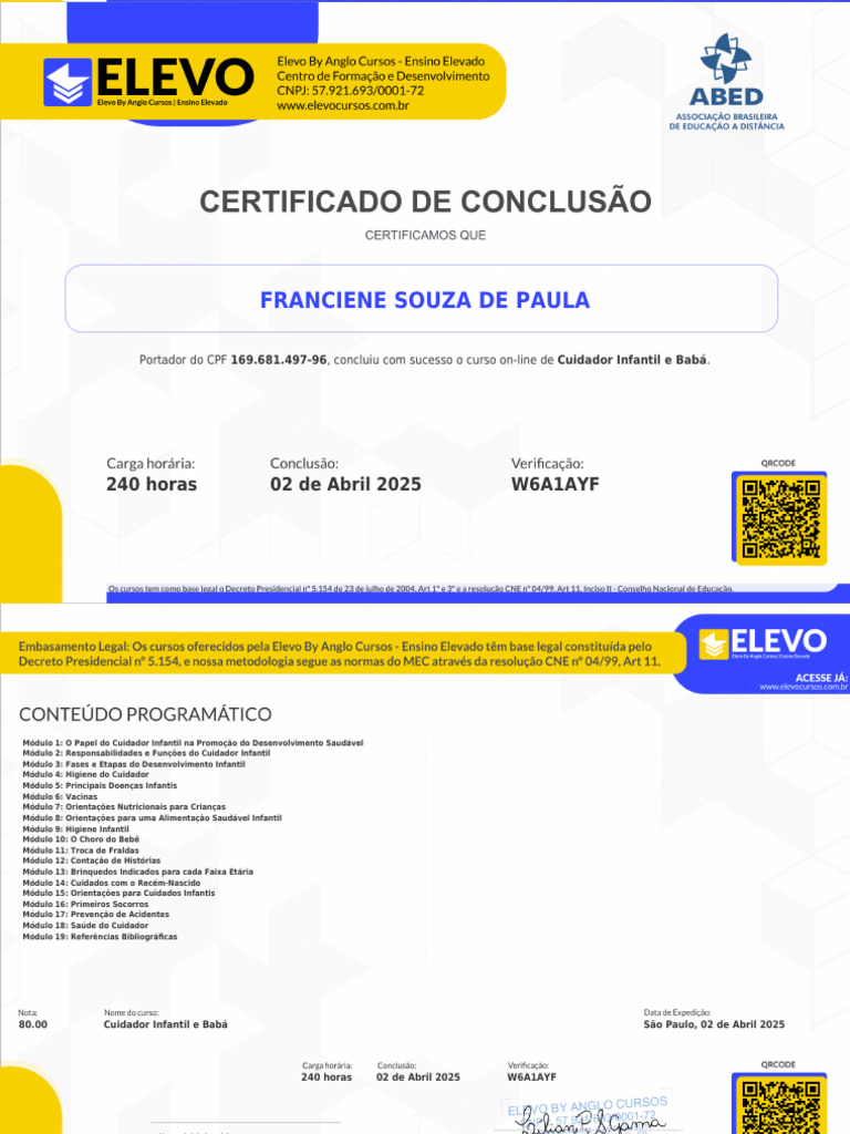 Certificado Cuidador Infantil e Babá | PDF